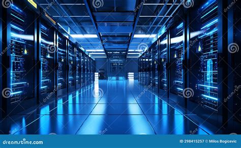 Server Room Data Center With Rows Of Server Racks Stock Illustration