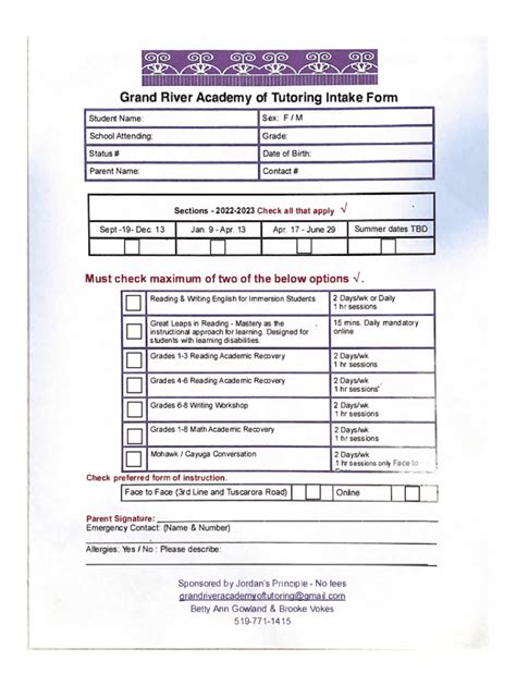 Fillable Online Grand River Academy Of Tutoring Intake Form Fax Email Print PdfFiller