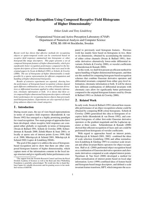 Pdf Object Recognition Using Composed Receptive Field Histograms Of