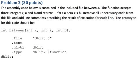 Problem 2 30 Points The Assembly Code Below Is