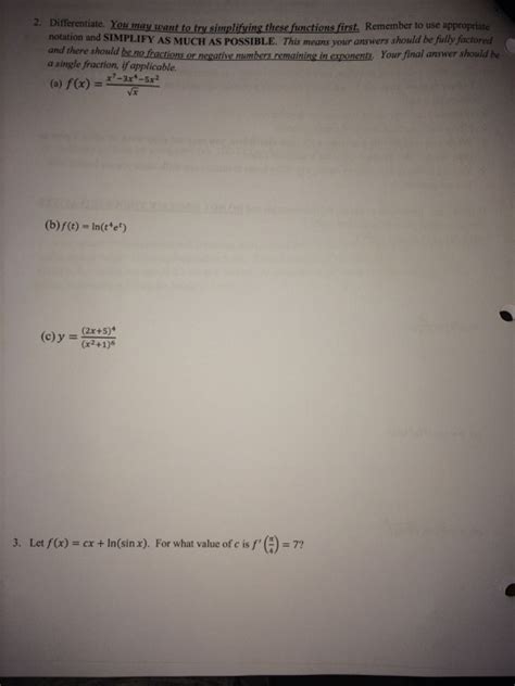 Solved Differentiate You May Want To Try Simplifying These