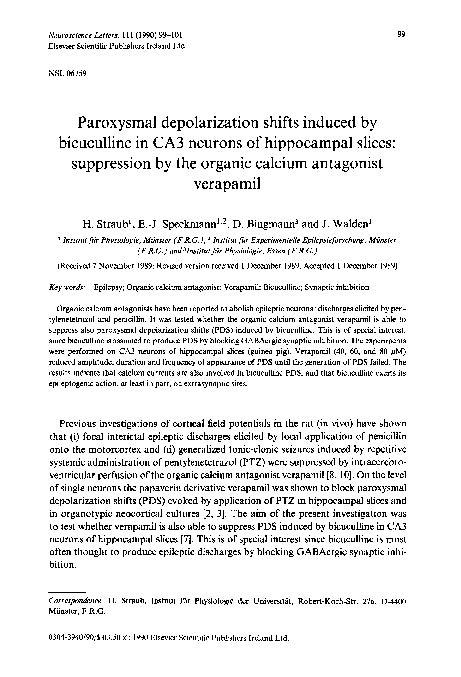 Pdf Paroxysmal Depolarization Shifts Induced By Bicuculline In Ca3