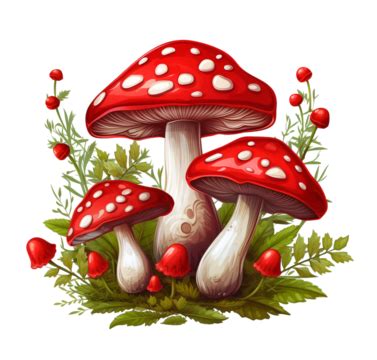 Cartoon Red Mushrooms With White Spots Mushrooms Red Cartoon Png