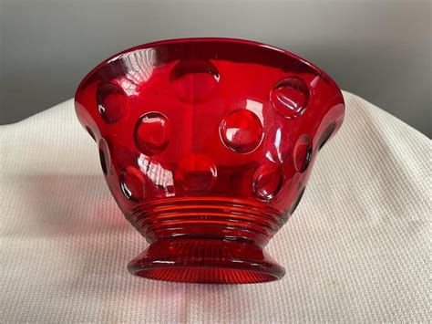 Vintage Imperial Glass Ruby Red Footed Bowl Thumbprint Pattern