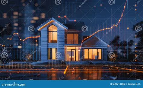 Abstract Image Of House With Glowing Graph Chart Stock Illustration