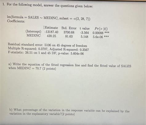 Solved 1 For The Following Model Answer The Questions