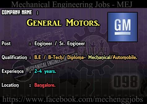 General Motors Experienced Engineer Srengineer Bangalore