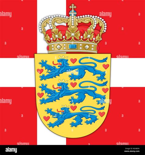 Denmark Coat Of Arms And Flag Official Symbols Of The Nation Stock