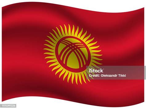 키르기스스탄 흔들리는 효과와 아름다운 국기 원래 색상과 비율 웹 로고 아이콘 및 배경에 대한 놀라운 디자인 벡터 일러스트 레이션from 국가 플래그 세트 국기에 대한 스톡