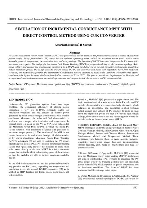 Pdf Simulation Of Incremental Conductance Mppt With Direct Control