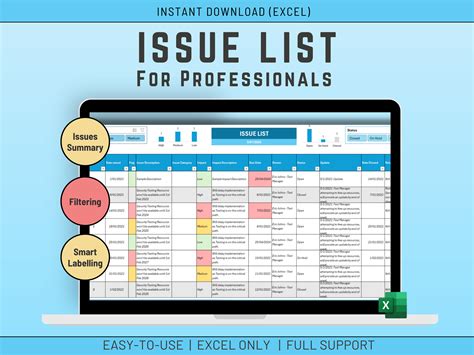 Issue List In Excel Digital Download Issue Tracker Issue Log Excel Instant Download