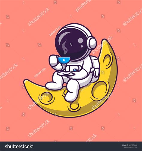 Cute Astronaut Drinking Coffee On Moon Stock Vector Royalty Free