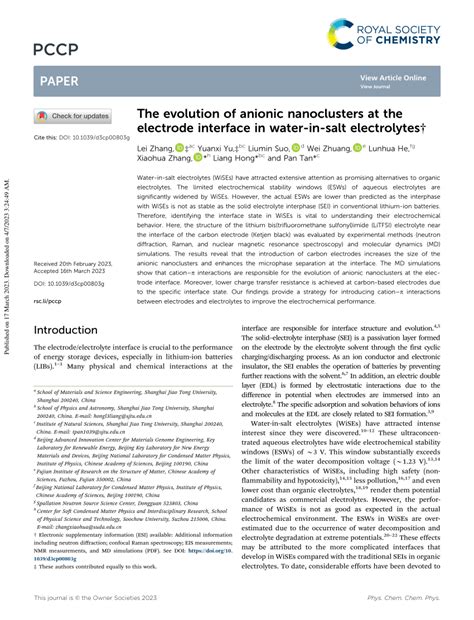 Pdf The Evolution Of Anionic Nanoclusters At The Electrode Interface In Water In Salt Electrolytes