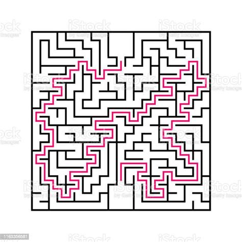 입구와 출구가있는 검은 정사각형 미로 아이들을위한 흥미롭고 유용한 게임 흰색 배경에 격리 된 간단한 평면 벡터 그림입니다 대답과 함께 개념에 대한 스톡 벡터 아트 및 기타
