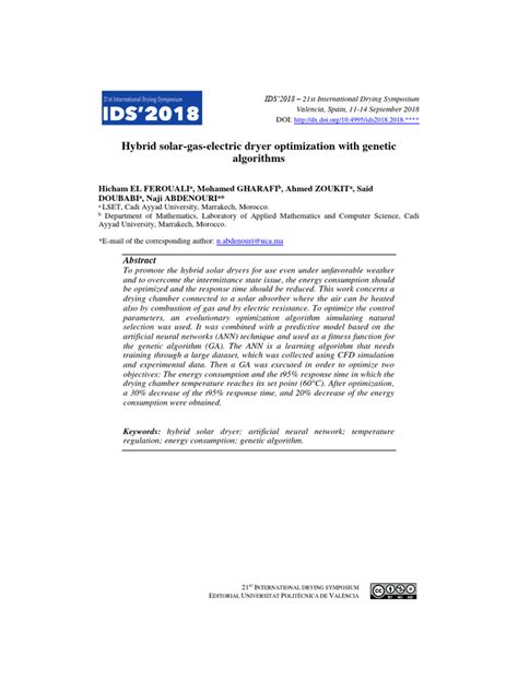 Hybrid Solar Gas Electric Dryer Optimization With Genetic Algorithms