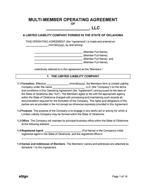 Free Oklahoma Multi Member Llc Operating Agreement Pdf Word