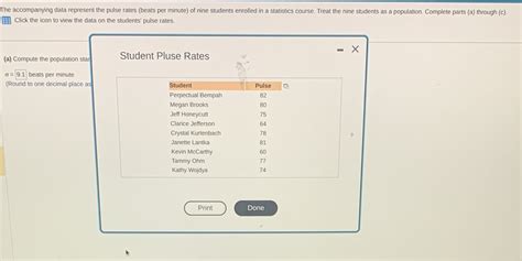 [solved] the accompanying data represent the pulse rates beats per
