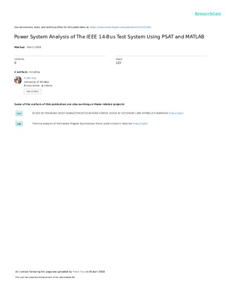 Pdf Power System Analysis Of The Ieee 14 Bus Test System Using Psat