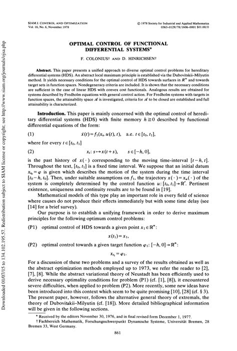 Pdf Optimal Control Of Functional Differential Systems