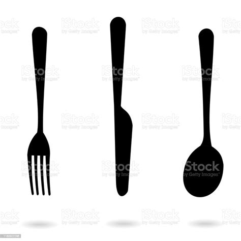 아이콘 검은 포크 숟가락과 흰색 배경에 고립 된 그림자와 칼 아이콘 가사 집안일에 대한 스톡 벡터 아트 및 기타 이미지 가사