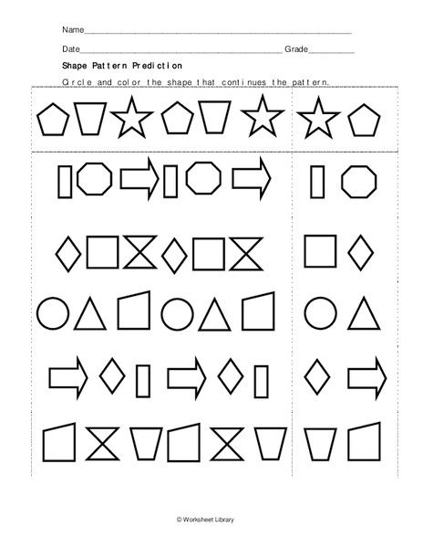 Shape Pattern Prediction Worksheet For 1st 2nd Grade Lesson Planet