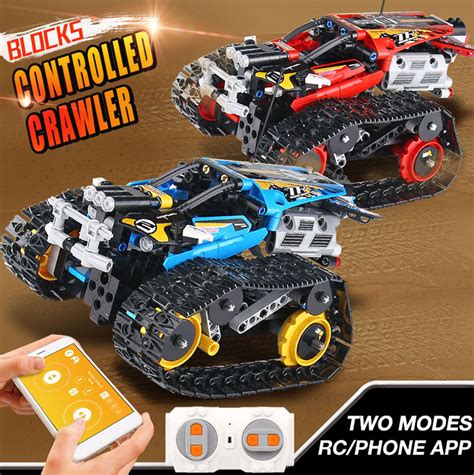 MOULD KING 13032 Mini Tank RC Track Stunt Car Blue Building Blocks Toy ...