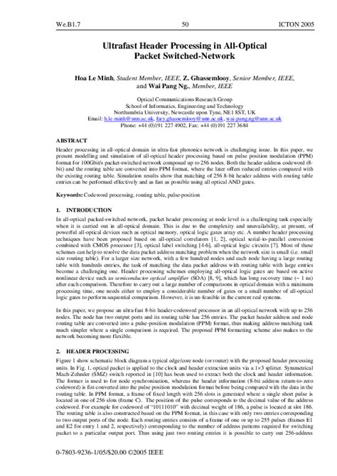 Pdf Ultrafast Header Processing In All Optical Packet Switched Network Nguyen Hao