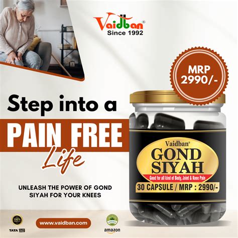 Vaidban Gond Siyah Capsule 500 Mg Kala Gond Black Gum For Joint