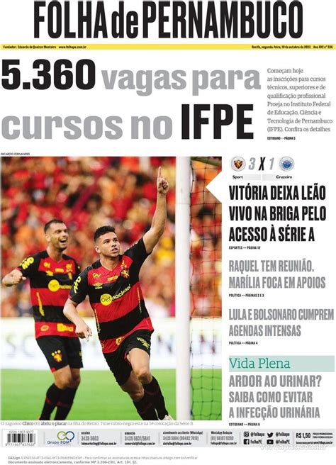 Capa Folha De Pernambuco Edi O Segunda De Outubro De