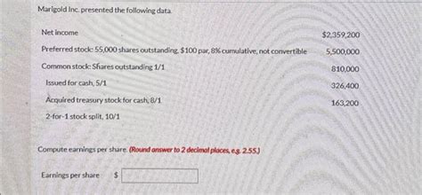 solved marigold inc presented the following data net