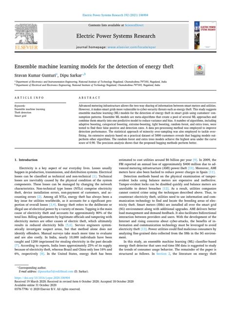 Ensemble Machine Learning Models For The Detecti 2021 Electric Power Systems Pdf