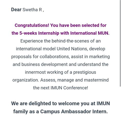 Swetha Ramesh Babu On Linkedin Intership Internationalmun