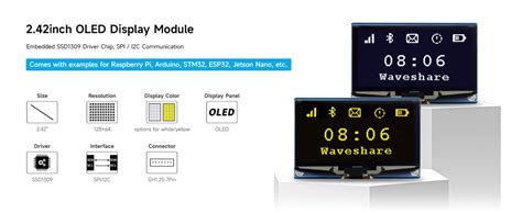 waveshare 2 42inch oled display module panel 128×64 resolution spi