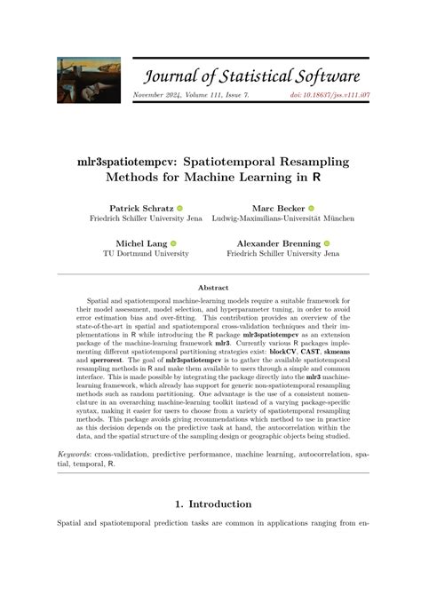 Pdf Mlr3spatiotempcv Spatiotemporal Resampling Methods For Machine Learning In R
