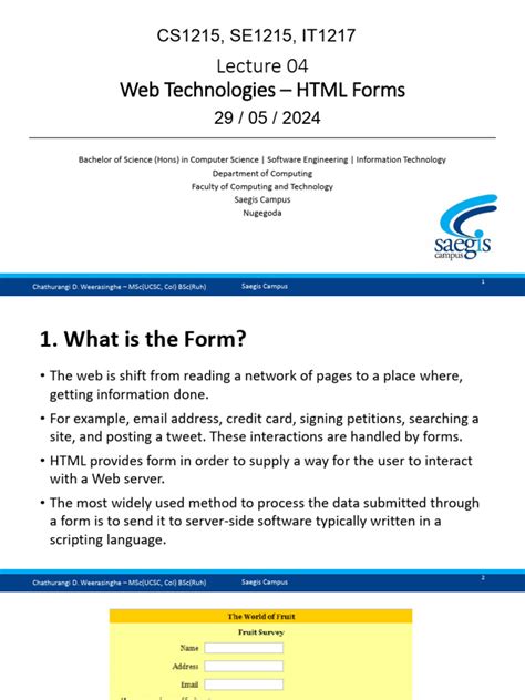 Web Technologies Lecture 4 Html Forms Pdf World Wide Web