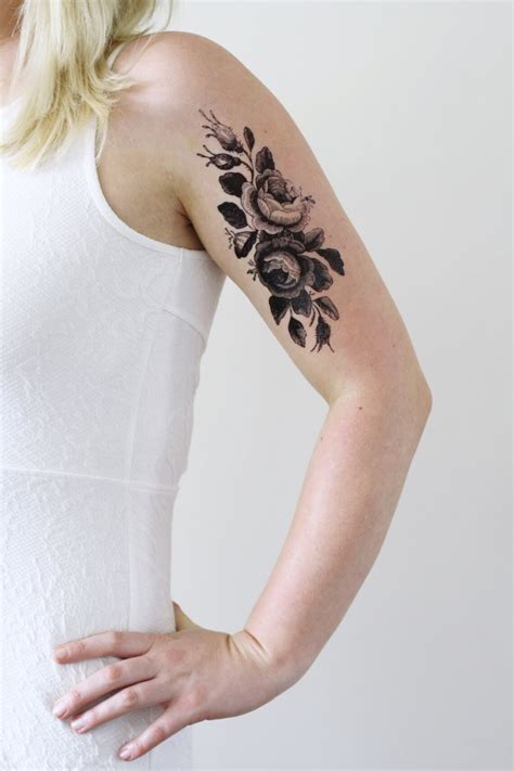 Large Floral Temporary Tattoo Rose Temporary Tattoo Flower Etsy