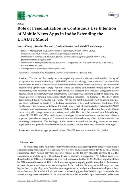 Pdf Role Of Personalization In Continuous Use Intention Of Mobile