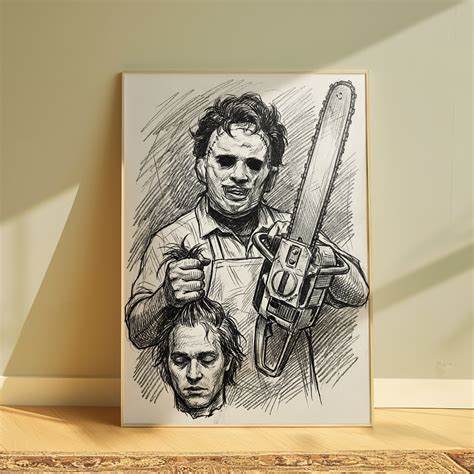 Texas Chainsaw Massacre Leatherface Drawing Print Portrait Sketch 8 X