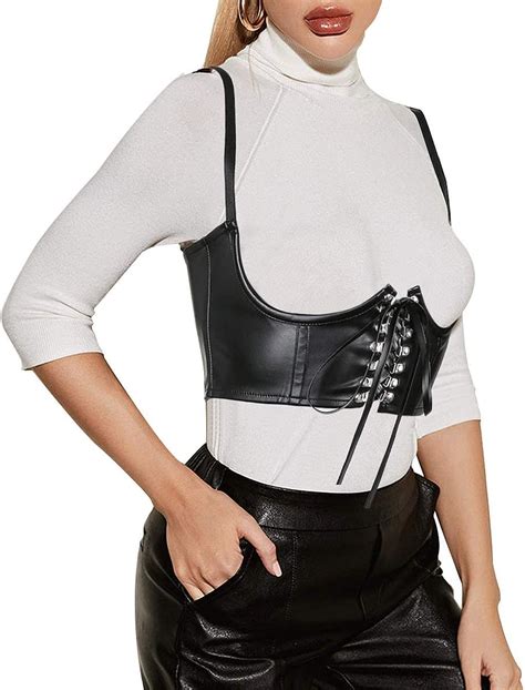 Buy TOPMELON Black Underbust Corset Straps Lace Up Zipper Waist Corset Women Push Up Underwire