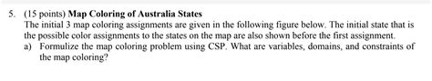 Solved Points Map Coloring Of Australia States The Chegg