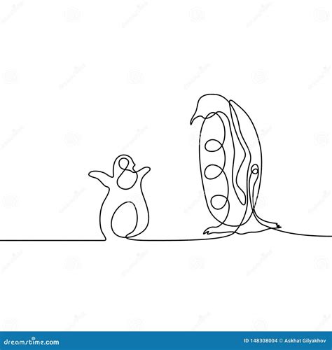 Penguin Continuous One Line Vector Drawing A Penguin Is Standing In The Ice Isolated On White
