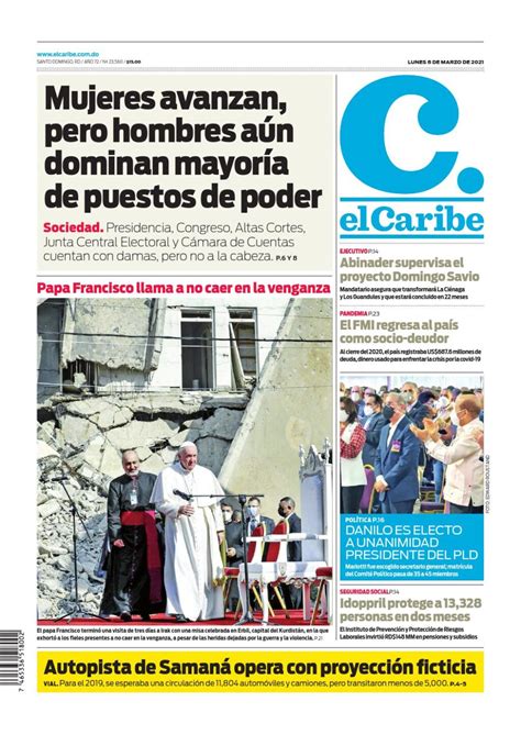 Portada Periódico El Caribe Lunes 08 De Marzo 2021 Dominicanado
