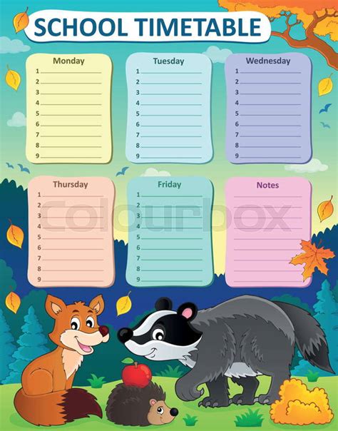 Weekly School Timetable Subject 1 Eps10 Vector Illustratio Colourbox