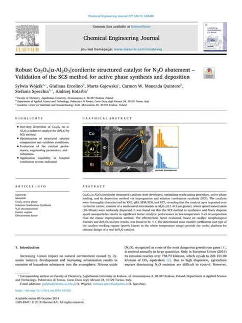 Robust Co3o4α Al2o3cordierite Structured Catalyst For N2o Abatement
