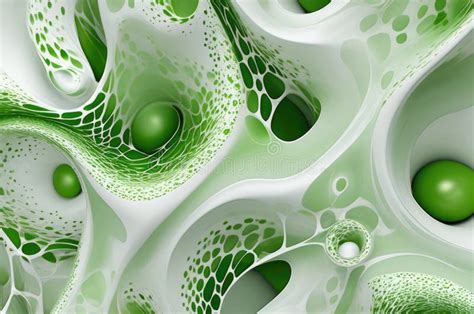 Abstract Biomimetic Pattern With Green Spherical Structures Stock