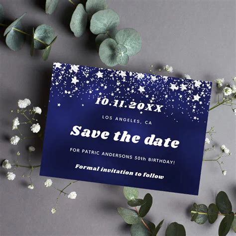 Birthday Navy Blue White Stars Save The Date Zazzle