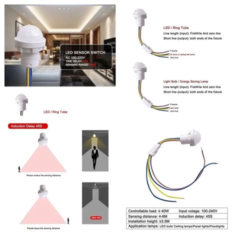LED PIR Human Body Infrared Detector IR Infrared Motion Sensor Light Switch For Home AC V