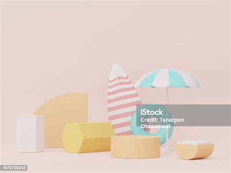 여름 시즌 배경 개념이 있는 최소 디스플레이 연단의 3d 렌더링 웹 배너와 모형을 위한 미니멀리스트 받침대 0명에 대한 스톡