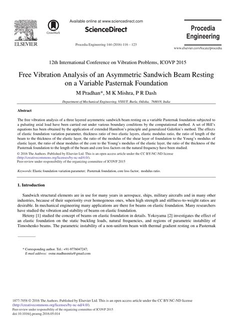 Pdf Free Vibration Analysis Of An Asymmetric Sandwich Beam Resting On