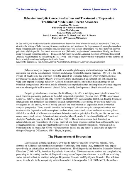 Pdf Behavior Analytic Conceptualization And Treatment Of Depression